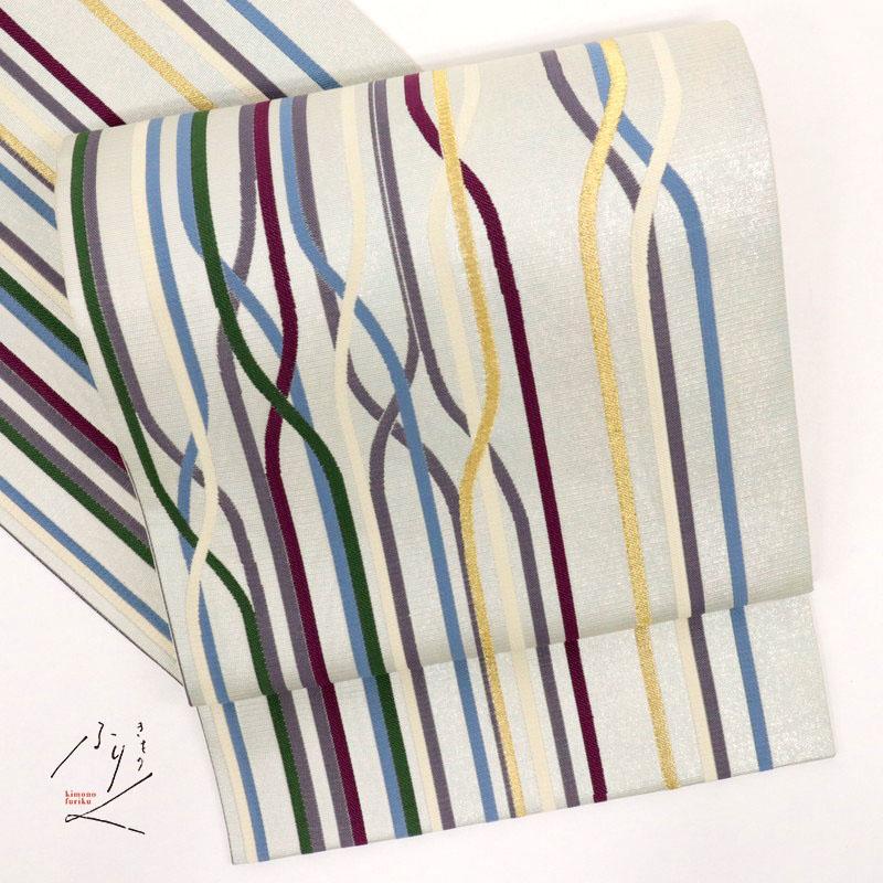 袋帯 シンプルモダン 交差するライン 六通柄 グレー 正絹 着物 和装 長さ428cm FA12-9 中古 リサイクル着物 :fa12-9:きものふりく - 通販 - Yahoo!ショッピング