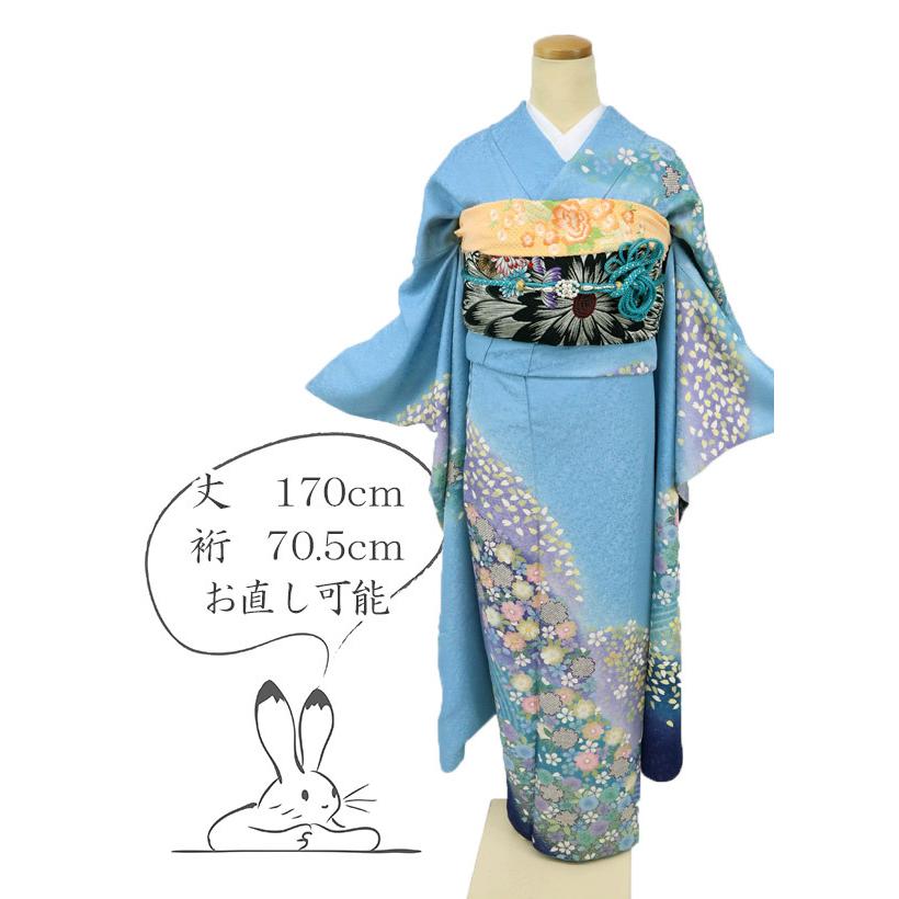 振袖 煌びやか 豪華 花々模様 水色 成人式 卒業式 袷正絹 着物 M 振袖 煌びやか 豪華 花々模様 水色 成人式 卒業式 袷正絹 着物 M