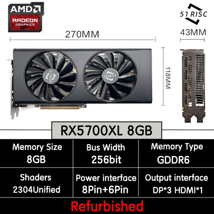 Sheli 51risc RX5700 8ギガバイトのグラフィックカードgpu GDDR6 256-ビット7nmビデオカードサポートデスクトップcpuカタルーニャデビデオrx5700xt ...