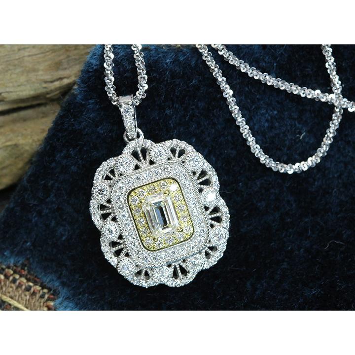 ダイヤモンド0.710ct 大粒 角ダイヤ Iカラー VVS2クラリティ 細やかなミルグレーディングデコレーション PT/K18YGネックレス 中央宝石ソーティング付 1点もの/ : 拘り ...