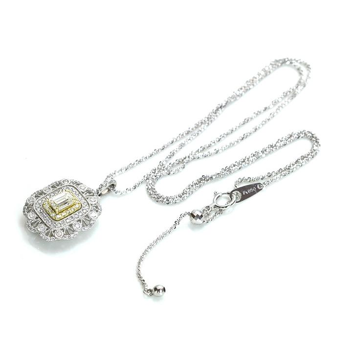 ダイヤモンド0.710ct 大粒 角ダイヤ Iカラー VVS2クラリティ 細やかなミルグレーディングデコレーション PT/K18YGネックレス 中央宝石ソーティング付 1点もの/ : 拘り ...