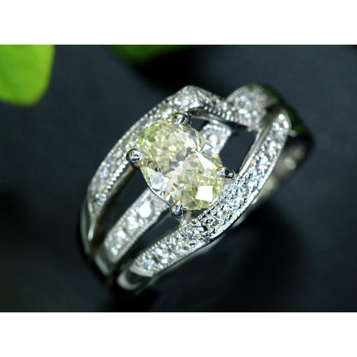 ダイヤモンド1ct オーバルカット1.003ct VERY LIGHT YELLOW I1 アシンメトリデザイン PT900リング 指輪 1点もの : 拘りジュエリーYコレクション - 通販 ...