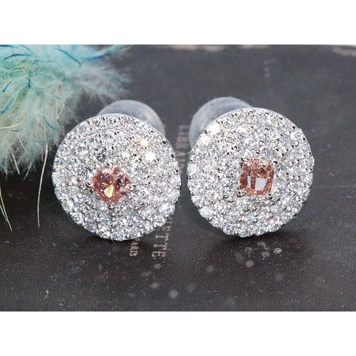 ピンクダイヤモンド 0.123ct・0.121ct FANCY ORANGY PINKのペア ダイヤ3重取り巻き PT950 プラチナ950 ピアス（イヤリング加工可） 1点もの : 拘り ...