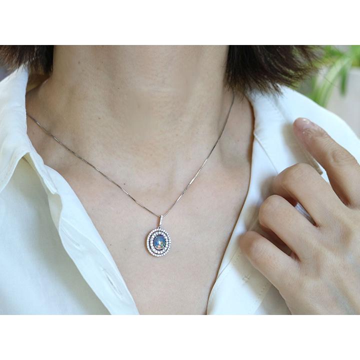 ブラックオパール 0.925カラット ダイヤモンド 0.50カラット PT950（トップ)/PT850（チェーン） プラチナ ペンダントネックレス 蛍光する色斑 1点もの : 拘りジュエリーY ...