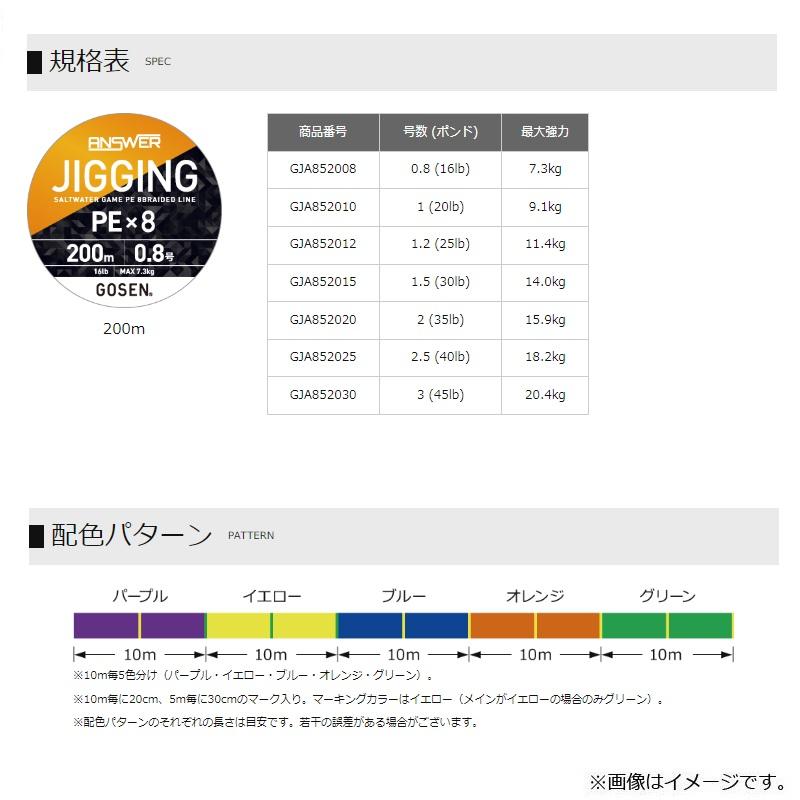 ゴーセン GJA852008 アンサー ジギング PEX8 200m 16LB(0.8号) : 釣具のFTO ヤフー店 - 通販 - Yahoo!ショッピング