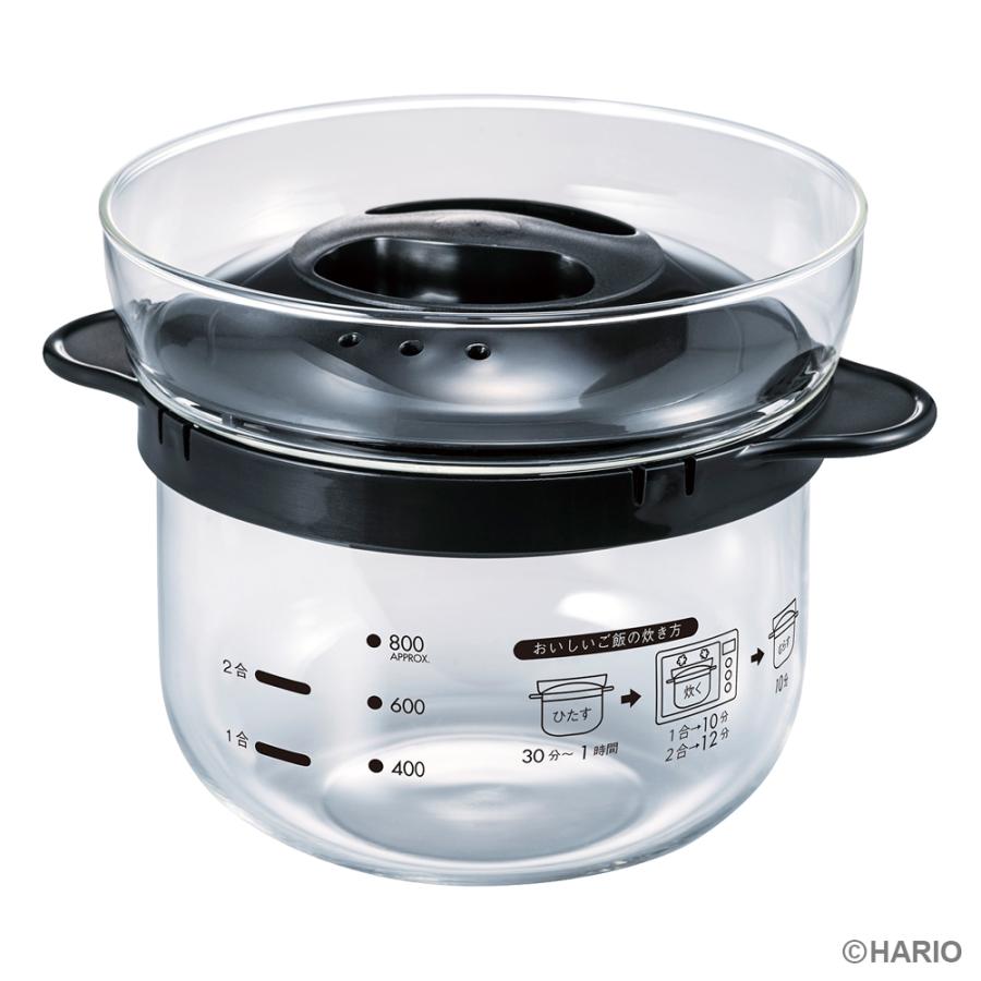 HARIO ハリオ ガラスのレンジ ご飯釜（1〜2合） XRCN-2-B ｜ 電子レンジ 調理器 炊飯器 ガラス 中身が見える レンチン ...
