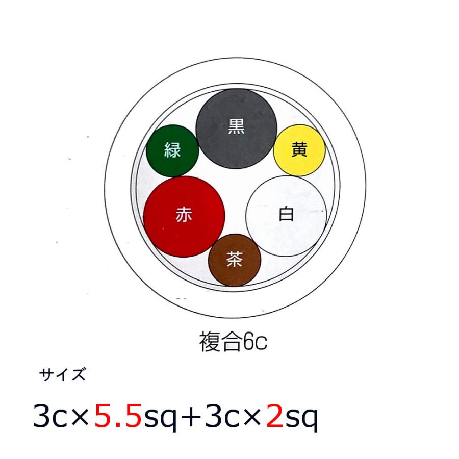 複合多芯ケーブル ケーブル クレーンケーブル 機内ケーブル 柔軟耐震型複合 VCT 3c×5.5sq＋3c×2sq : ショップ・たかやま ...