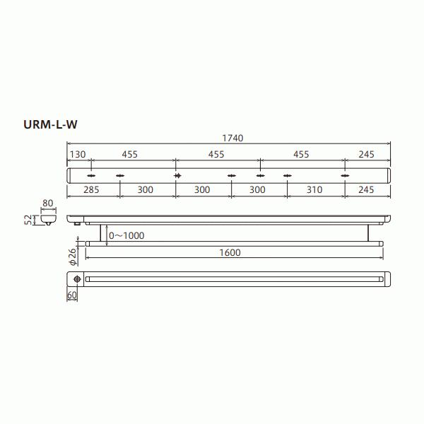 川口技研 室内物干し 洗濯物干し 天井吊り下げ 屋内 1セット URM型 URM-L-W 1740mm 面付けタイプ : 養生シート屋 - 通販 - Yahoo!ショッピング