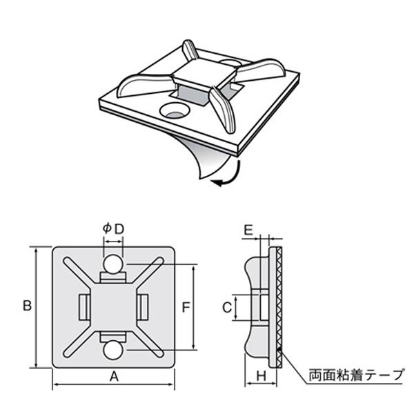 HellermannTyton（ヘラマンタイトン） MB4A-B マウントベース 黒 標準 100個入 配線固定具 インシュロック 結束バンド (42060150)@ : よろずデポ ...
