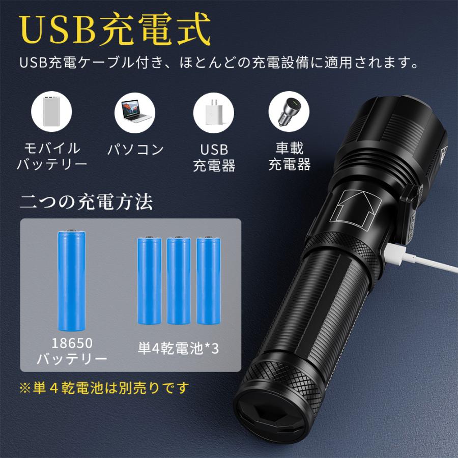 LED懐中電灯 ledライト ハンディライト Type-c USB充電式 強力 LED懐中電灯 ledライト ハンディライト Type-c USB充電式 強力