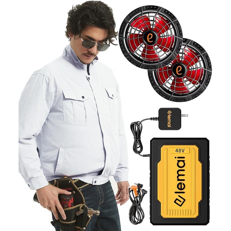 [elemai] 2025モデル ファン付き作業服 遮熱-15℃ 超高出力48Vファンバッテリーセット2種類モード搭載 空冷調節作業服 猛暑対策 綿100% : YOSHIMIZU STORE ...