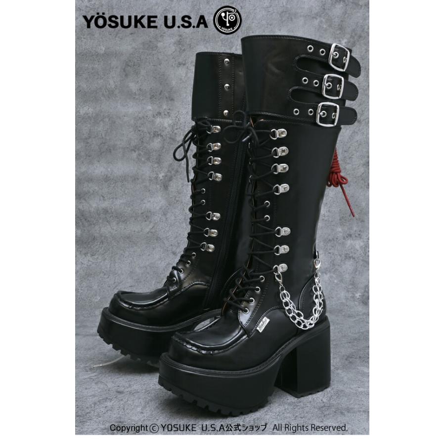 YOSUKE 公式SHOP特典キズ補修液付 / ヨースケ 厚底 レースアップブーツ ロング レディース 歩きやすい 10cm厚底ヒール ブラック : ヨースケ公式 ヤフーショップ - 通販 ...