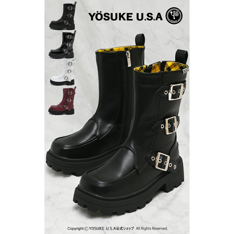 YOSUKE ヨースケ 厚底ブーツ 公式キズ補修液付 エンジニアブーツ レディース ミドルブーツ バックル付き 4.8cmソール 靴 : ヨースケ公式 ヤフーショップ - 通販 - Yahoo ...
