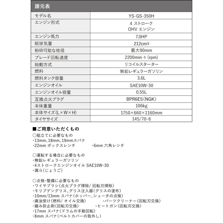 YOTUKA エンジン式粉砕機 YS-GS-350H ガーデンシュレッダー ウッドチッパー 家庭用 業務用 7馬力 4サイクル【2年保証】 : YOTUKA Yahoo!店 - 通販 ...