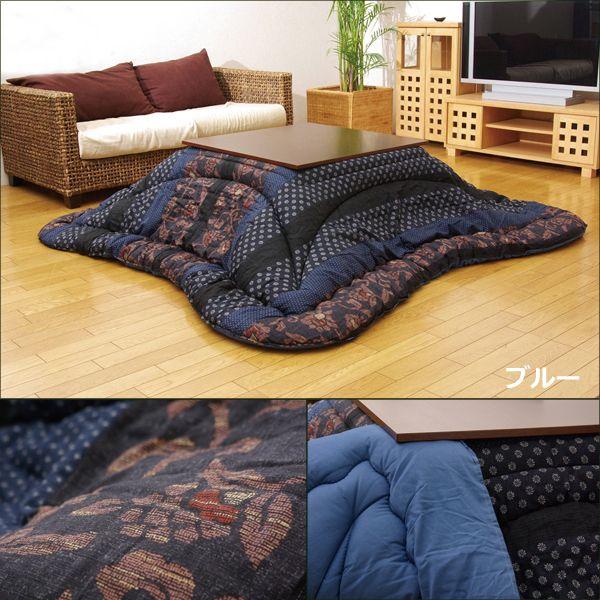 国内プリント こたつ 厚掛け布団 単品 『万葉』 ブルー 約205×315cm