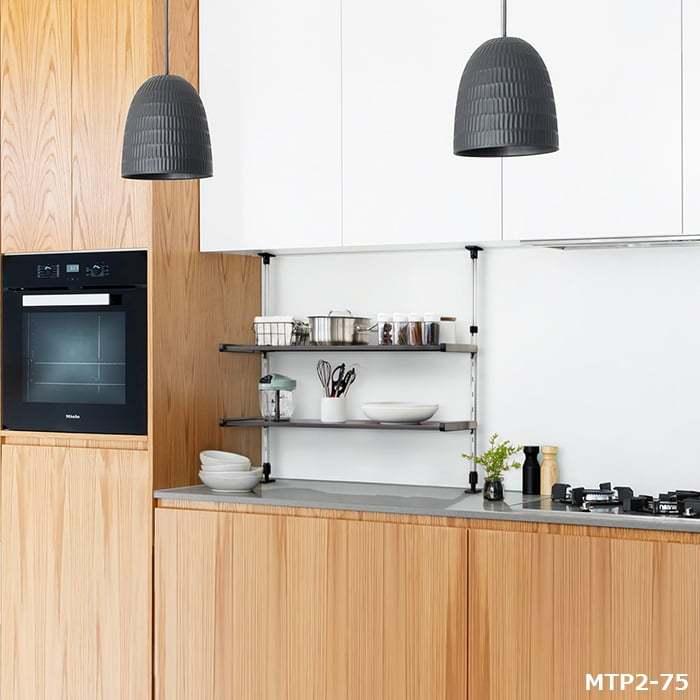 つっぱり棚 ラック キッチンラック 棚 木目調 壁面収納 すき間収納 日本製 約幅756×奥行261×高さ554〜900mm モクメタルつっぱり棚 2段 幅75cm MTP2-75 (R ...