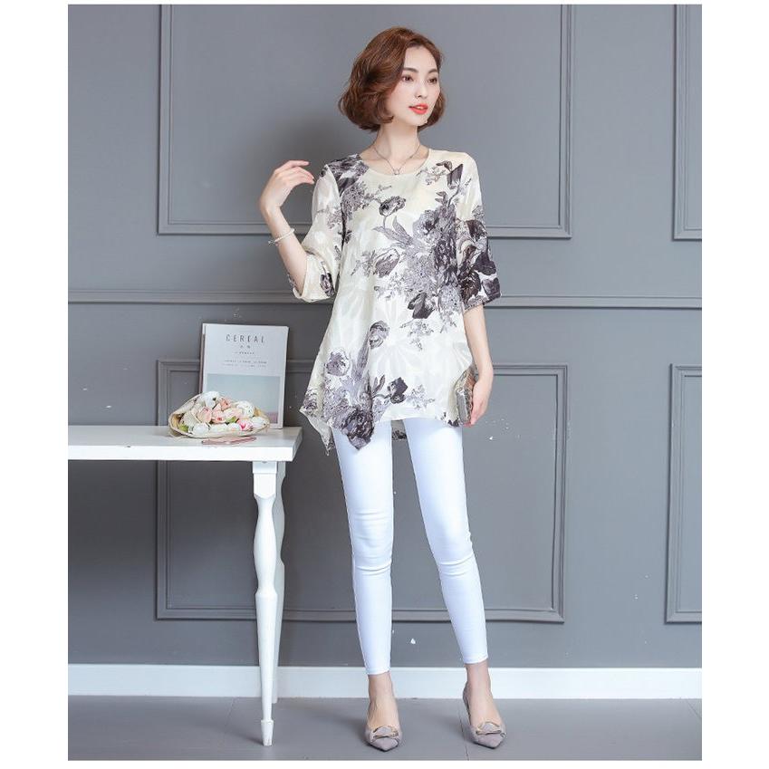 シフォン ブラウス ロング丈 チュニック 花柄 レディース T シフォン ブラウス ロング丈 チュニック 花柄 レディース T