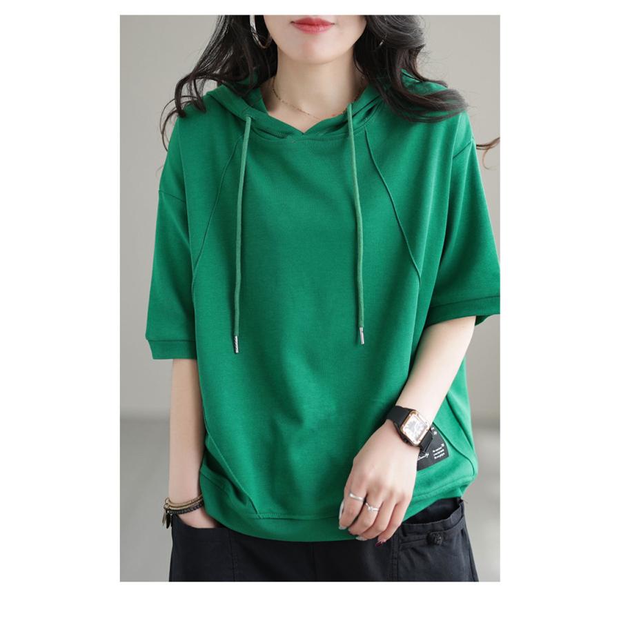パーカー Tシャツ レディース 半袖 カットソー チュニック 夏 綿 パーカー Tシャツ レディース 半袖 カットソー チュニック 夏 綿