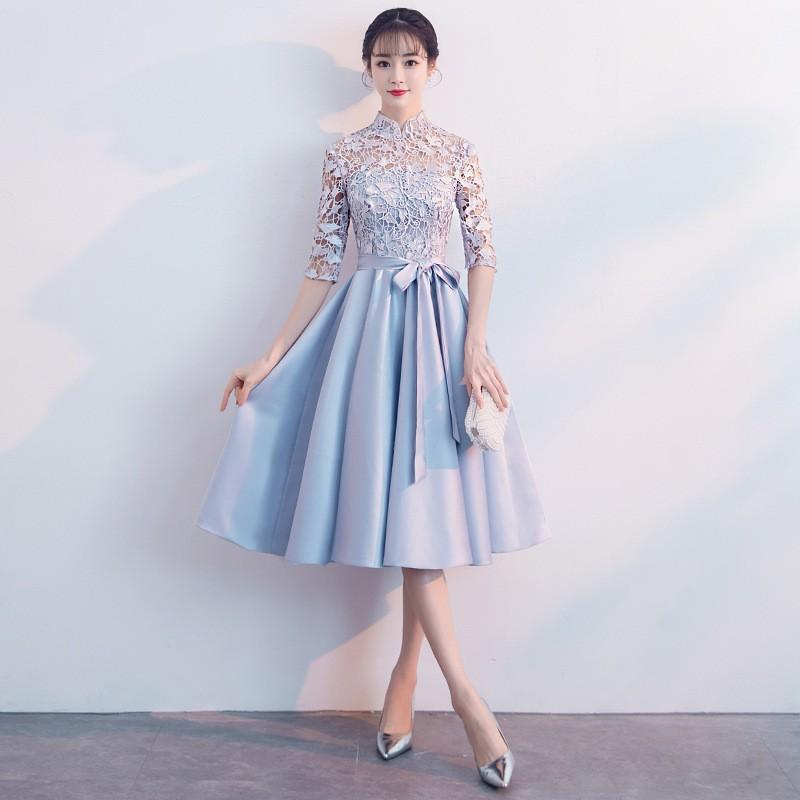 パーティードレス 20代 袖あり 結婚式 ワンピース ドレス aライン