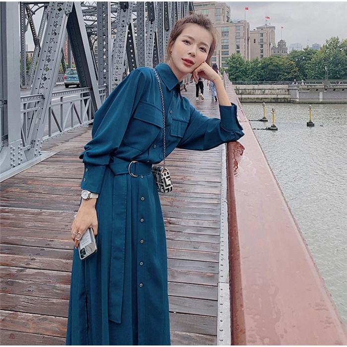 シャツワンピース ワンピース レディース 秋 冬 長袖 マキシ丈ワンピ