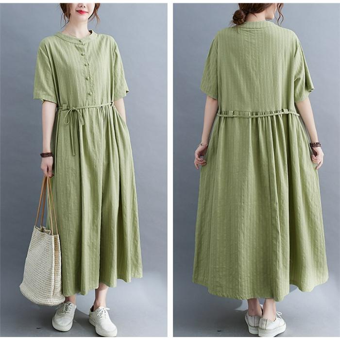 ワンピース ロングワンピース コットンリネン 綿麻 長袖 大きいサイズ