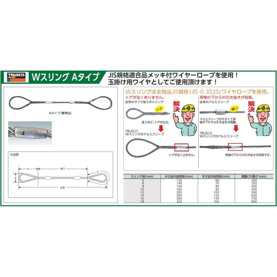 トラスコ 玉掛けワイヤロープスリング Wスリング Aタイプ GR-8S3.5 スリング径8mmX3.5M インボイス制度対象適格請求書発行事業者 : gr-8s35 : 溶接用品の専門店 溶接 ...