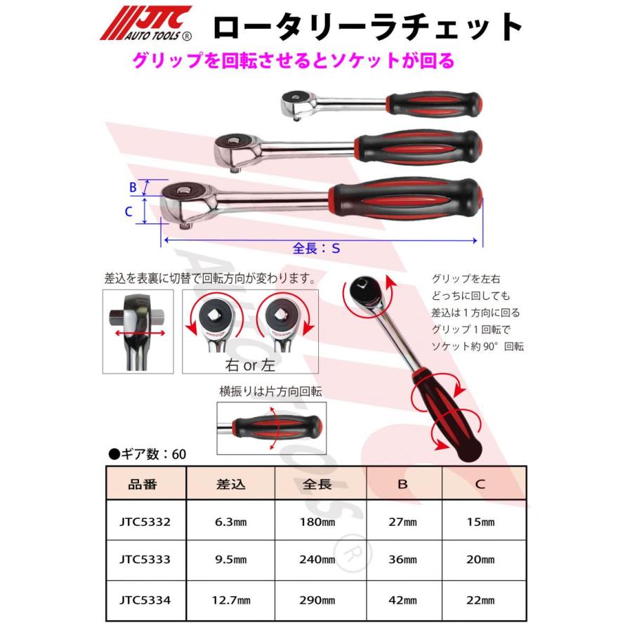 JTC(工具) JTC ロータリーラチェット 6.3mm JTC5332 送料無料 ポイント5倍 インボイス制度対象適格請求書発行事業者 ...