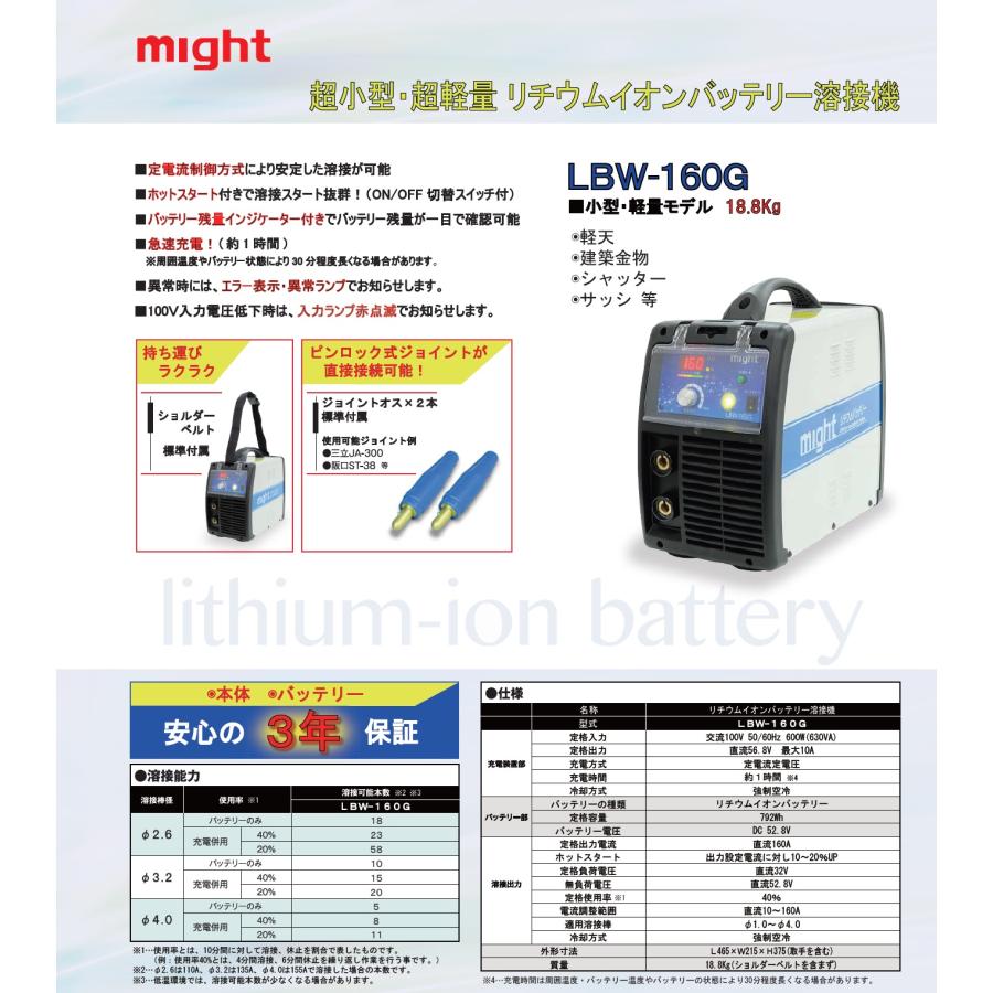 溶接機 バッテリー溶接機 100V マイト工業 ポータブルバッテリー溶接機 LBW-160G メーカー1年保証付 インボイス制度対象適格請求書発行事業者 :LBW-160G:溶接用品の専門店 ...