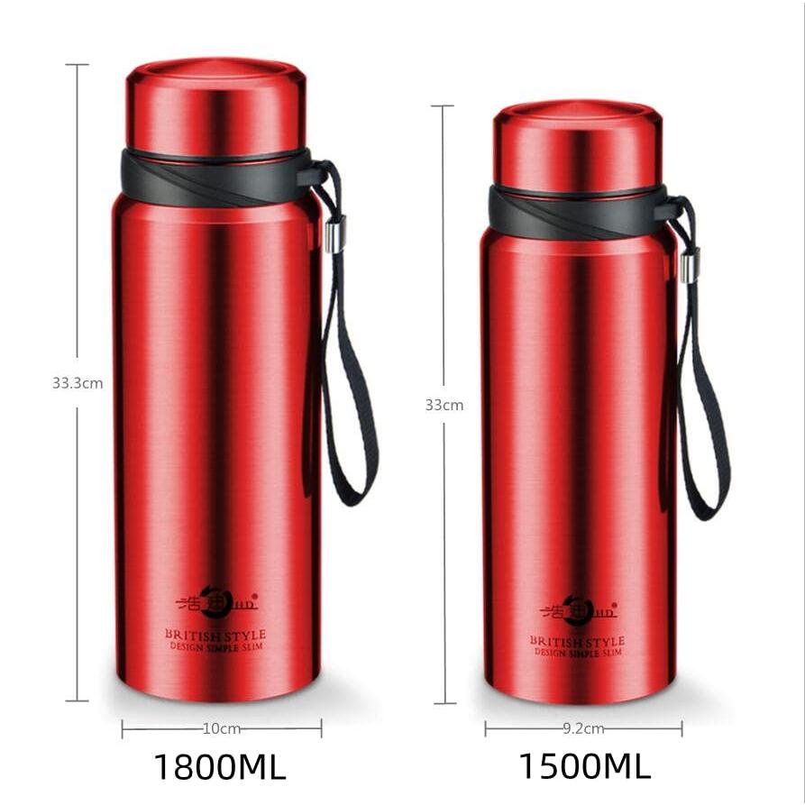 水筒 大容量 魔法瓶 1500ml/1800ml 真空断熱 保冷 保温 スポーツボトル 漏れ防止 直飲み 304ステンレスボトル スポーツ飲料対応 水筒カバー付き 男女兼用 (1800m ...