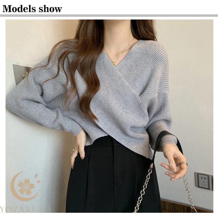 クロスニット ニット セーター レディース トップス 秋 冬 長袖 プル