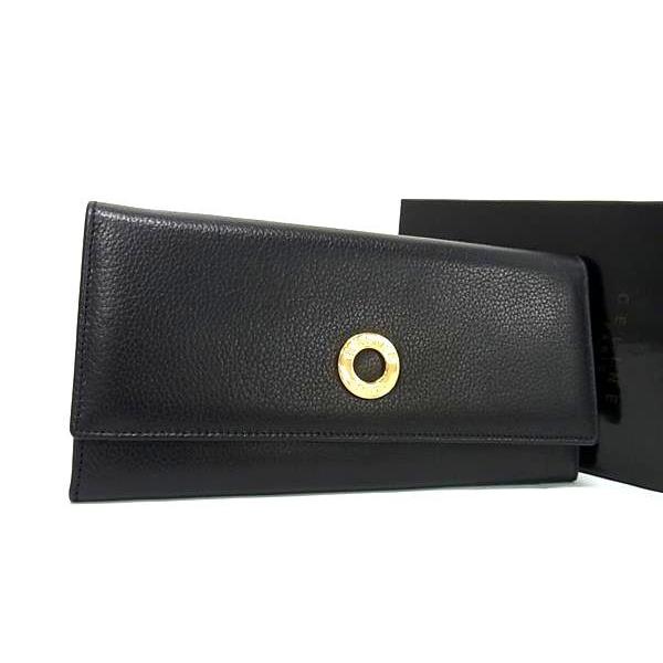 CELINE（セリーヌ） 新品 未使用 ヴィンテージ サークル金具 レザー 二つ折り 長財布 ウォレット 小銭入れ ブラック系 FE3228 ...