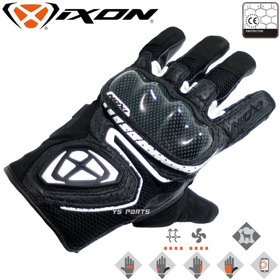 [正規品]スマホ対応IXON/イクソン RS5レーシングレザーメッシュグローブ黒白 [CE認証グローブ/TPRパームスライダ/CEプロテクター採用] M/L/LL/3L各サイズ : YS ...