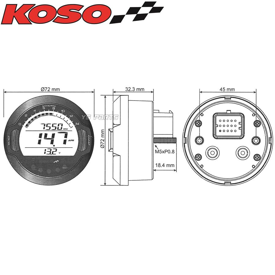 KOSOワイドバンド空燃比計/RPM/電圧計 シグナスX/BW'S125/マジェスティ125/マジェスティ250/TW200/TW225/WR250X/TMAX500/TMAX530等に ...