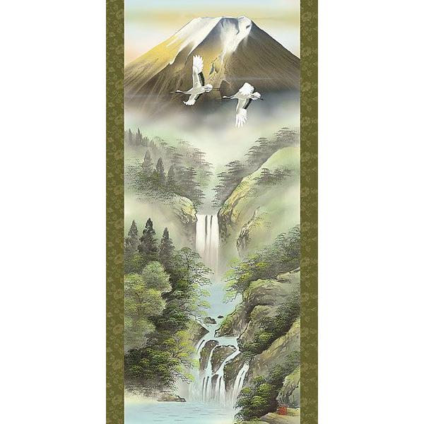 掛軸 (掛け軸) 富峰玉簾 宇田川彩悠 尺五立 約横54.5×縦190cm d9412 山水 富士 富士山 風景 風水 事務所 店舗 移転 ...