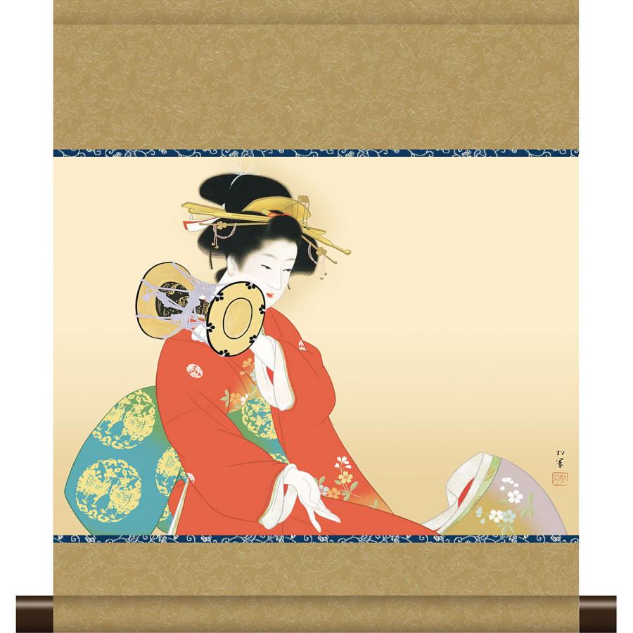 掛軸 掛け軸 和風モダン掛 鼓の音 上村松園 約横35cm×縦42cm ミニサイズ ミニ掛軸 名画複製画 g6572 KM3R1-011 日本 ...