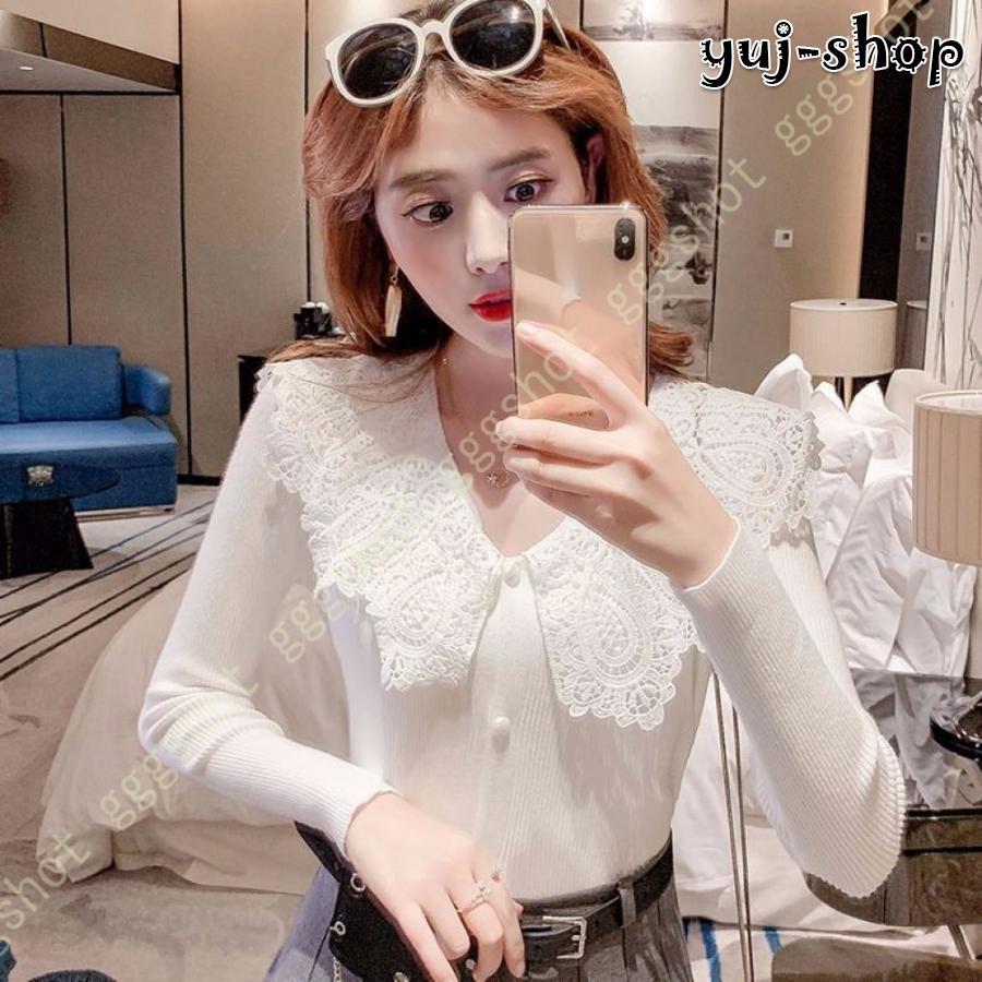 レディース セーター トップス ニットセーター インナーセーター スリムセーター Vネック 無地 レース フリル 着痩せ 長袖 秋 冬 春 エレガント ニット : Yuj Shop - 通販 ...
