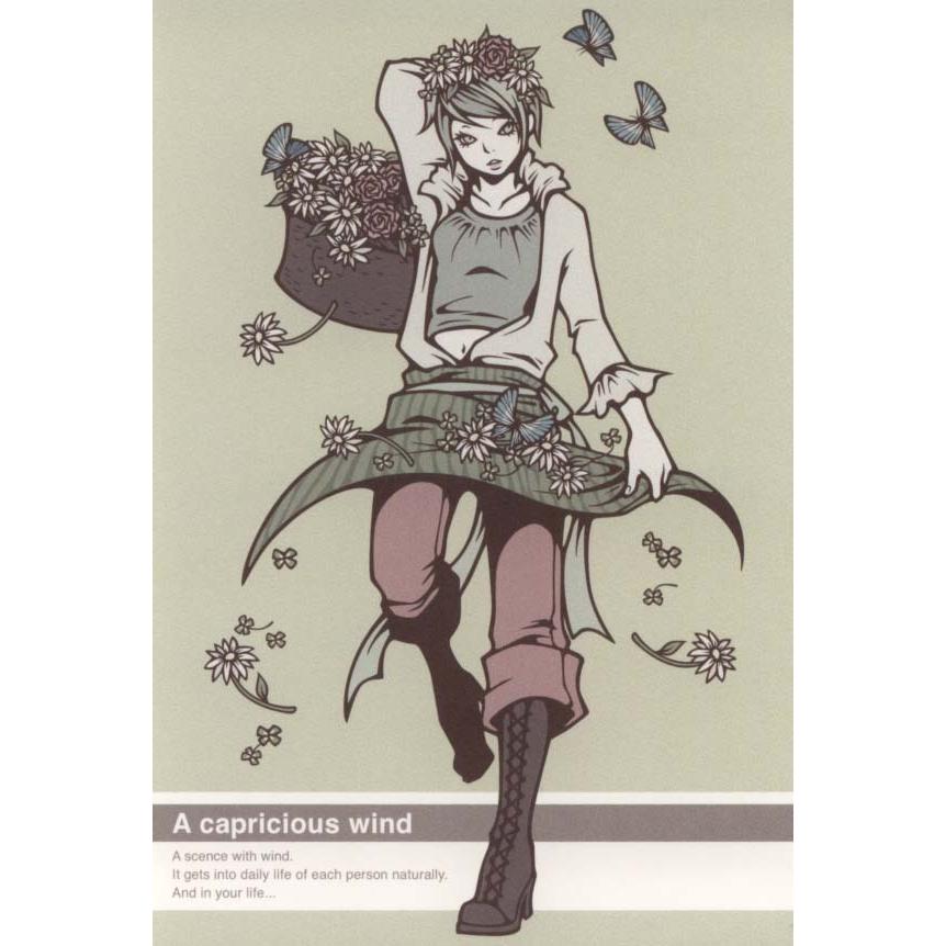 ポストカード イラスト ワカマツカオリ A capricious wind 花かごを持った女性 サイズ 148×100mm : ユージニアyh ...