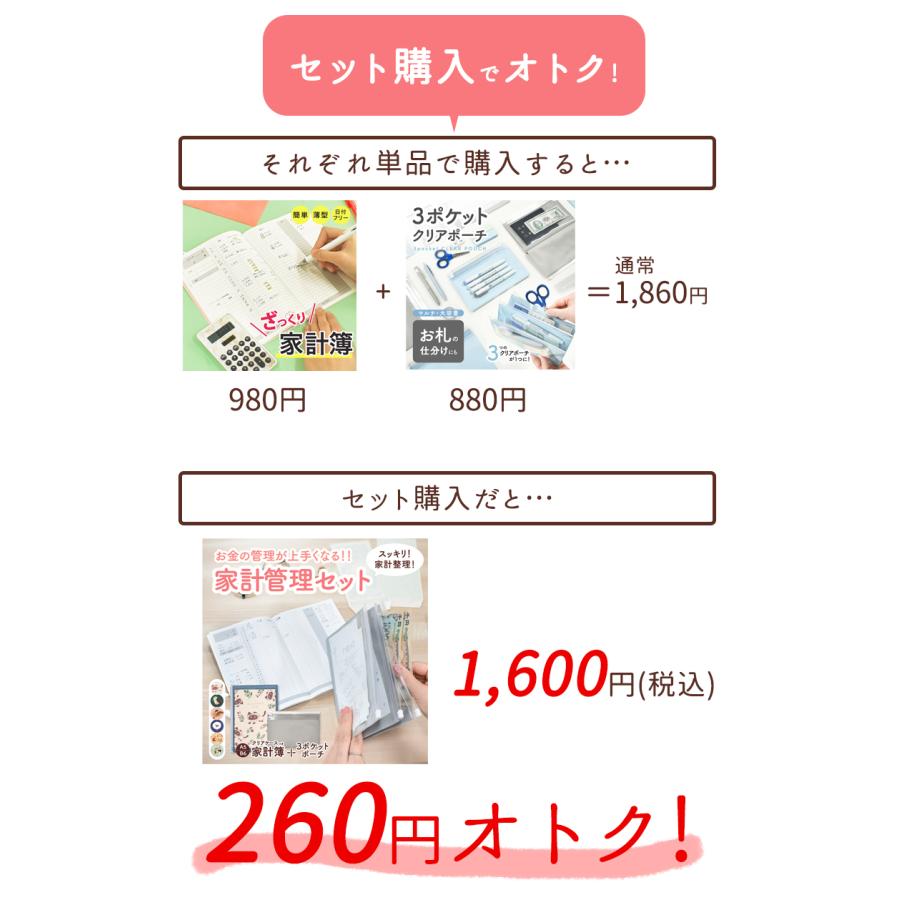家計管理セット 家計簿 3ポケットクリアポーチ セット販売 A5 B6 : 手帳・雑貨のユメキロック - 通販 - Yahoo!ショッピング