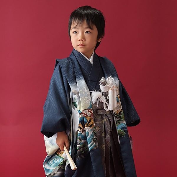 753 七五三 着物 レンタル 5歳 男の子 紺 源氏車 端午の節句 こどもの日 BY002 :BY002:京都着物レンタル夢館 Yahoo!店 - 通販 - Yahoo!ショッピング
