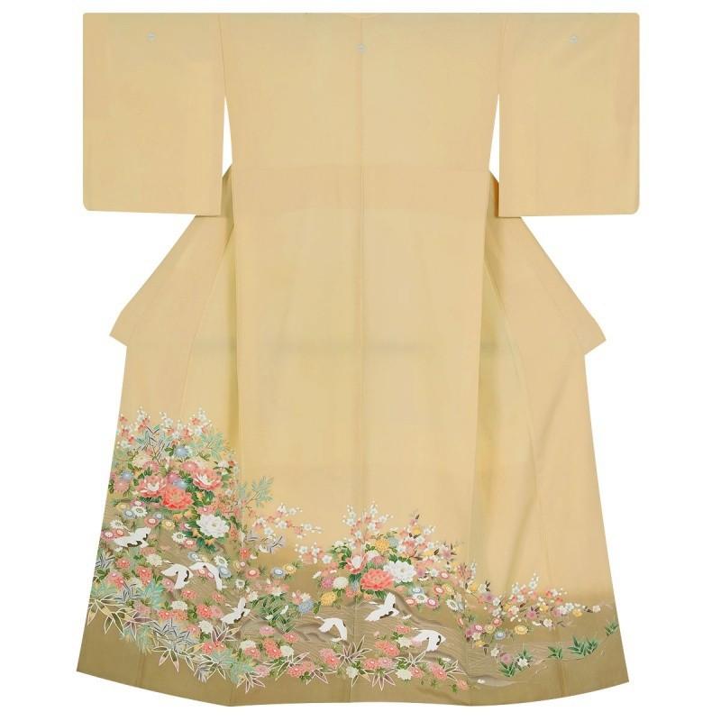 色留袖 レンタル 袷 クリーム 牡丹と菊に鶴（E121） 対応身長147〜159cm 結婚式 叙勲 ホテル・式場への直送OK E260 : 京都着物レンタル夢館 Yahoo!店 - 通販 ...
