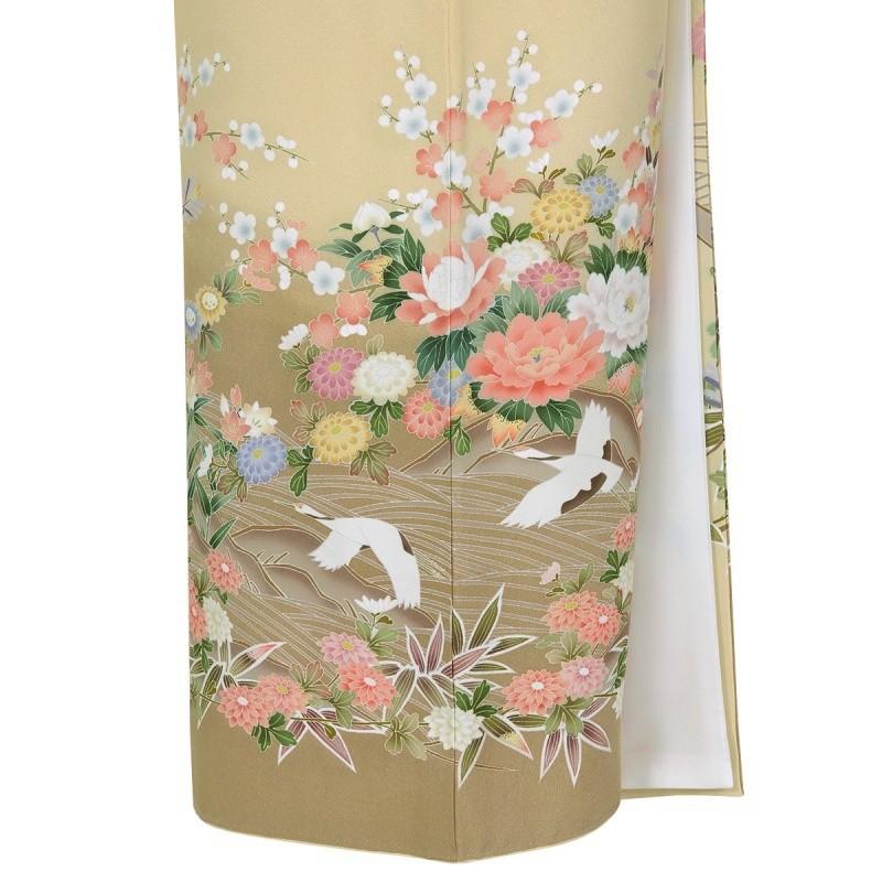色留袖 レンタル 袷 クリーム 牡丹と菊に鶴（E121） 対応身長147〜159cm 結婚式 叙勲 ホテル・式場への直送OK E260 : 京都着物レンタル夢館 Yahoo!店 - 通販 ...