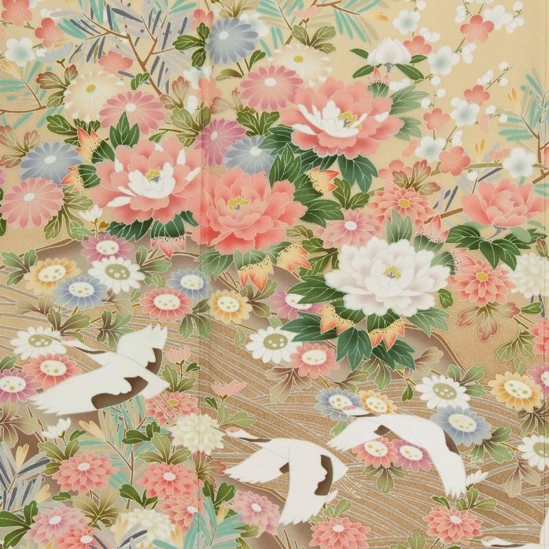 色留袖 レンタル 袷 クリーム 牡丹と菊に鶴（E121） 対応身長147〜159cm 結婚式 叙勲 ホテル・式場への直送OK E260 : 京都着物レンタル夢館 Yahoo!店 - 通販 ...