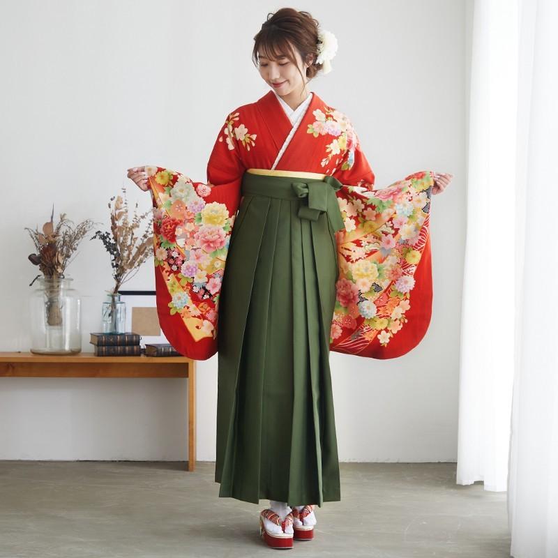 卒業式 袴 セット レンタル 大学 大人 レディース 刺繍 朱赤雪輪牡丹に