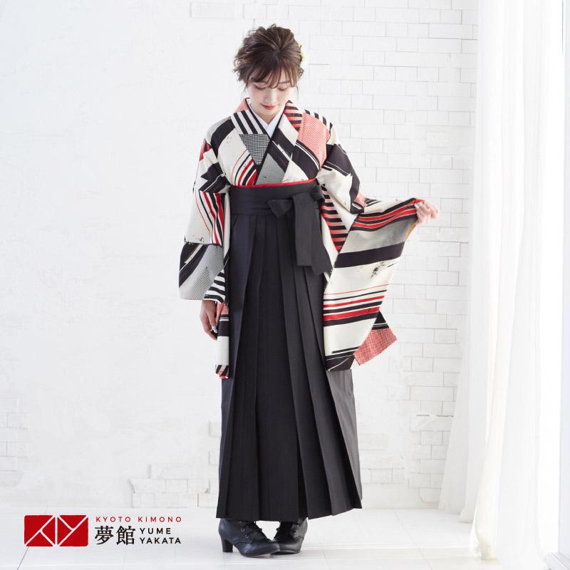 卒業式 袴セット 大学生 モダンアンテナ クリーム黒＆赤斜め文様 謝恩会 女の子 二尺袖 貸衣装 定価30800セール中！ G859 : 京都着物レンタル夢館 Yahoo!店 - 通販 ...