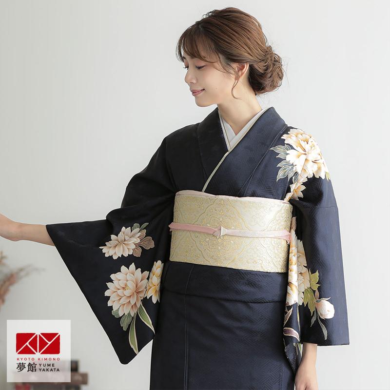 訪問着 レンタル 入学式 卒業式 結婚式 袷 紺 牡丹に笹 七五三 訪問着 レンタル 入学式 卒業式 結婚式 袷 紺 牡丹に笹 七五三
