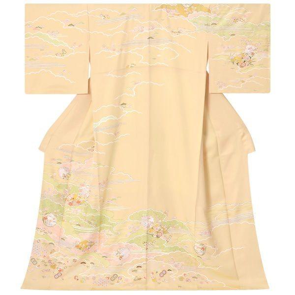 訪問着 レンタル 入学式 卒業式 結婚式 袷 クリーム 雲取りに花と宝尽し 七五三 身長155〜159cm H857 : 京都着物レンタル夢館 Yahoo!店 - 通販 - Yahoo!ショッピング