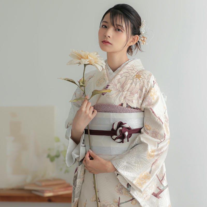 SALE 振袖レンタル 白 菊に松竹梅 成人式 結婚式 対応身長154 SALE 振袖レンタル 白 菊に松竹梅 成人式 結婚式 対応身長154