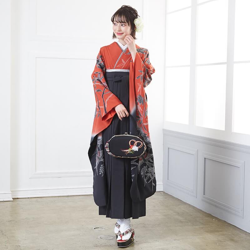 卒業式 袴セット 赤×黒 紅型 四季花鳥苑(絹)(宅)一点物 レンタル 卒業式 袴セット 赤×黒 紅型 四季花鳥苑(絹)(宅)一点物 レンタル