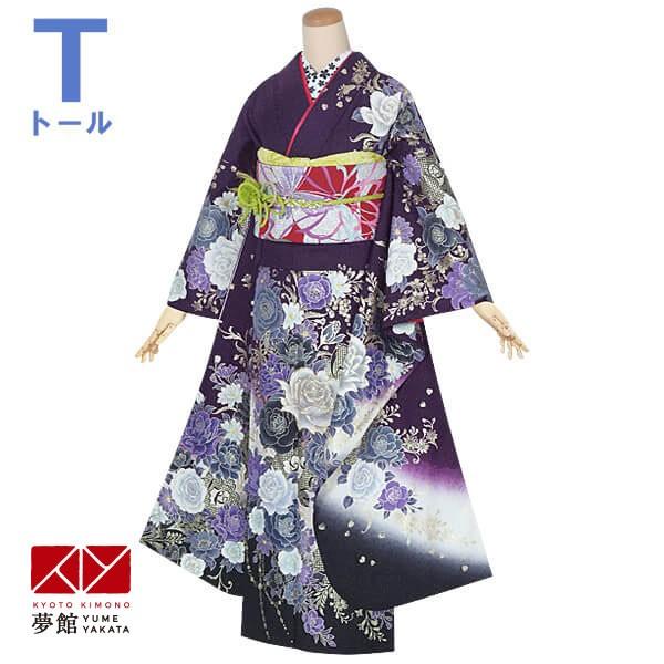 振袖 レンタル 成人式 結婚式 濃紫 薔薇(絹）12月〜1月利用 対応身長165〜169cm RS1364 : 京都着物レンタル夢館 ...
