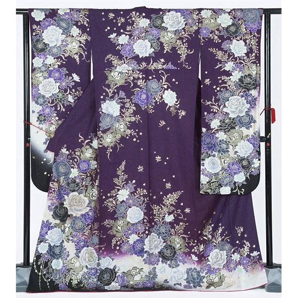 振袖 レンタル 成人式 結婚式 濃紫 薔薇(絹）12月〜1月利用 対応身長165〜169cm RS1364 : 京都着物レンタル夢館 ...